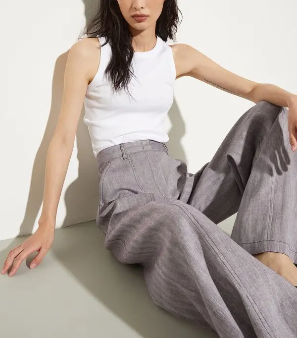 Max & Co. Linen-cotton-blend Chevron Trousers - Brown