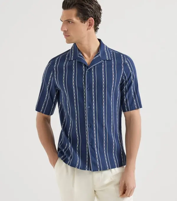 Brunello Cucinelli Stretch-cotton Stripe Short-sleeve Shirt