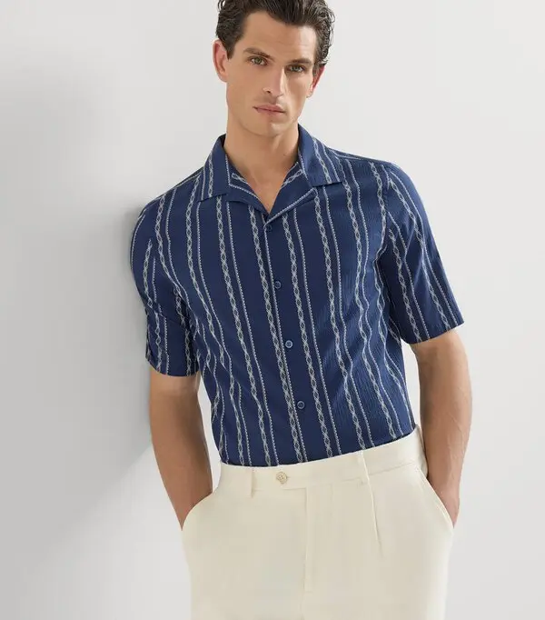 Brunello Cucinelli Stretch-cotton Stripe Short-sleeve Shirt