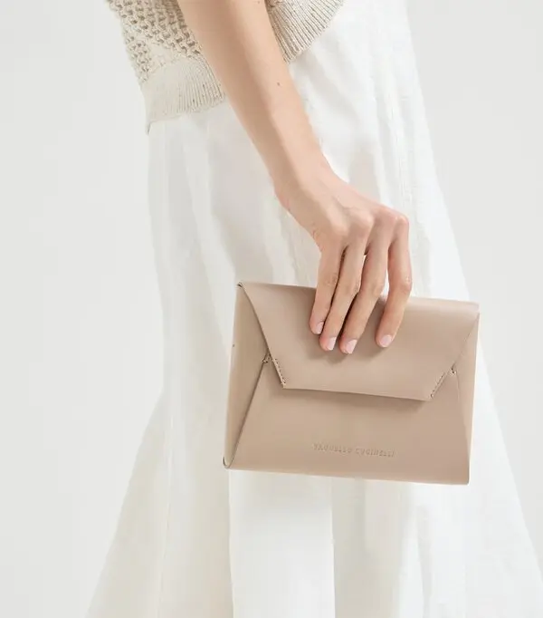 Brunello Cucinelli Leather Pochette Clutch - Grey