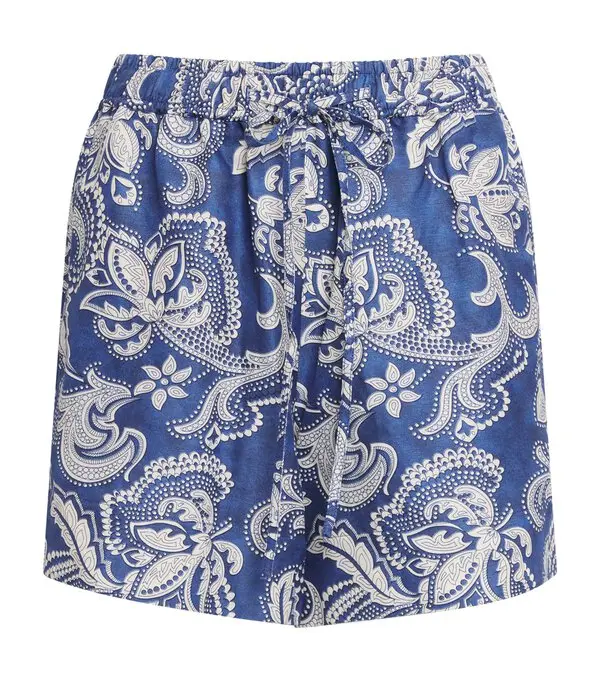 Sandro Satin Paisley Print Shorts - Blue