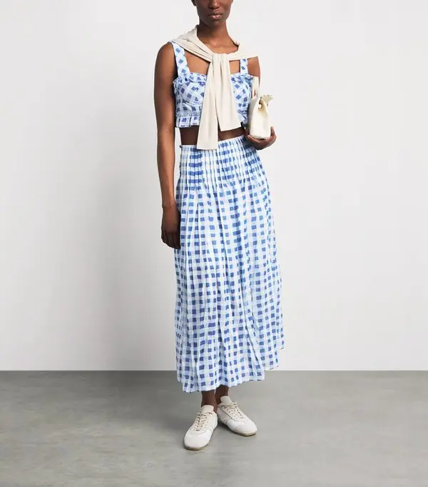 Sandro Linen-blend Gingham Maxi Skirt - Blue