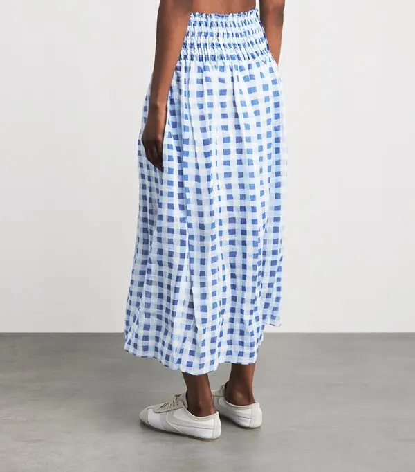 Sandro Linen-blend Gingham Maxi Skirt - Blue