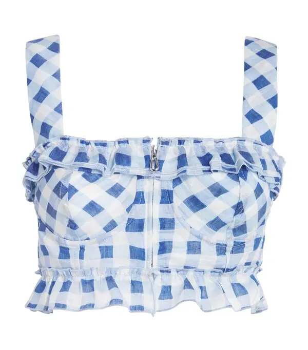 Sandro Linen-blend Gingham Crop Top