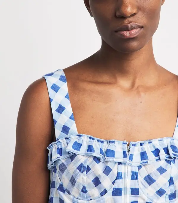 Sandro Linen-blend Gingham Crop Top