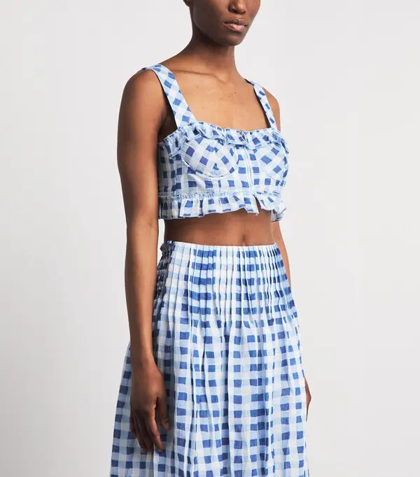 Sandro Linen-blend Gingham Crop Top