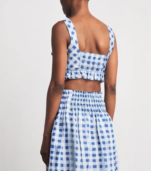 Sandro Linen-blend Gingham Crop Top