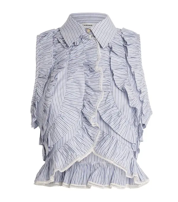 Sandro Cotton Stripe Ruffled Shirt