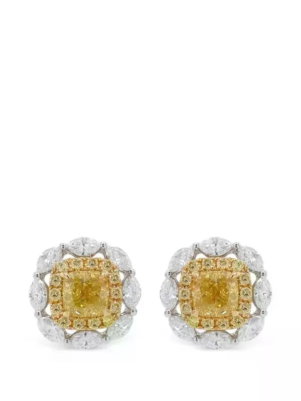 HYT JEWELRY Yellow And White Diamond Earrings - Silver