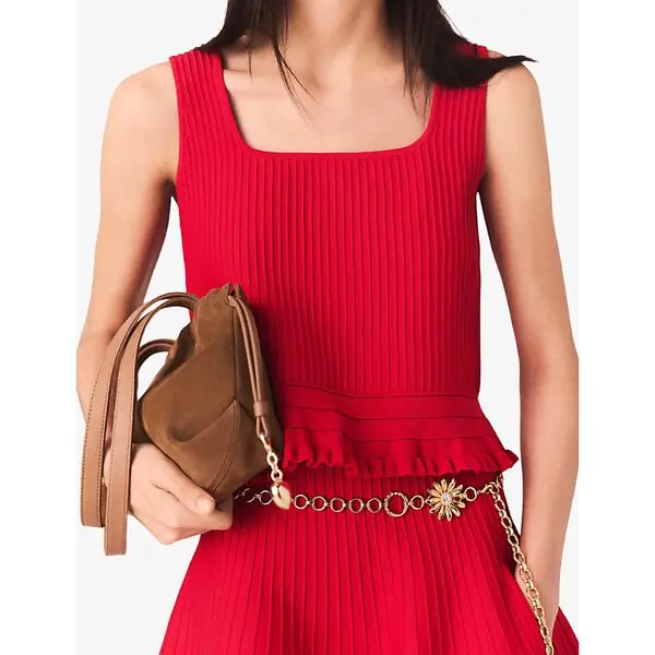 Maje Ruffled Square-neck Stretch-knit Top