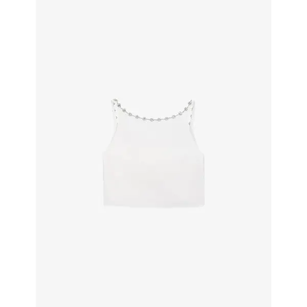 Maje Sleeveless Jewelled-collar Taffeta Cropped Top - White