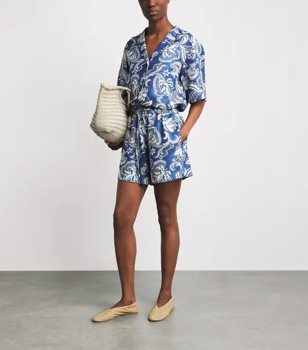 Sandro Floral Print Viscose-linen Blend Shirt - Blue