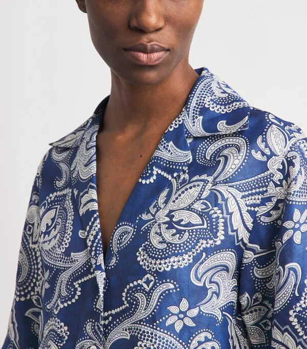 Sandro Floral Print Viscose-linen Blend Shirt - Blue