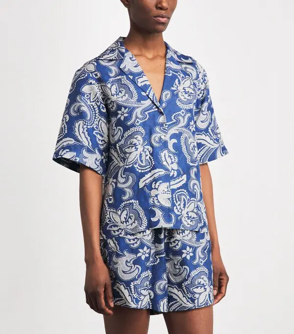 Sandro Floral Print Viscose-linen Blend Shirt - Blue