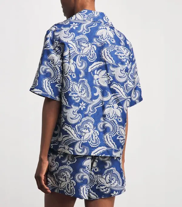 Sandro Floral Print Viscose-linen Blend Shirt - Blue