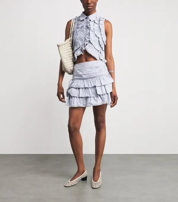 Sandro Cotton Stripe Mini Skirt - Blue