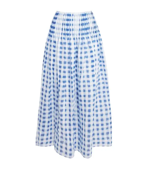 Sandro Linen-blend Gingham Maxi Skirt - Blue