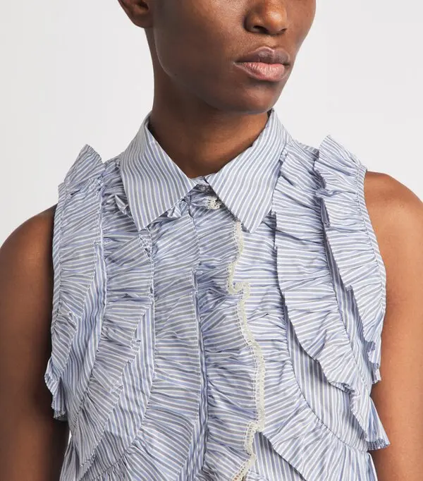 Sandro Cotton Stripe Ruffled Shirt