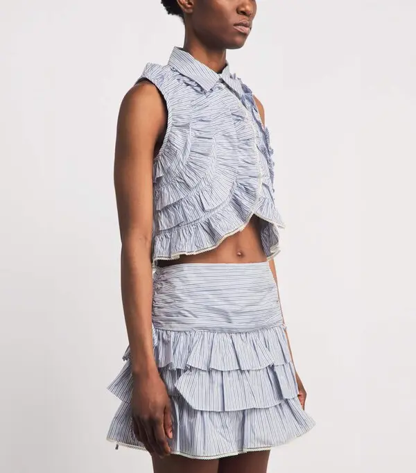 Sandro Cotton Stripe Ruffled Shirt
