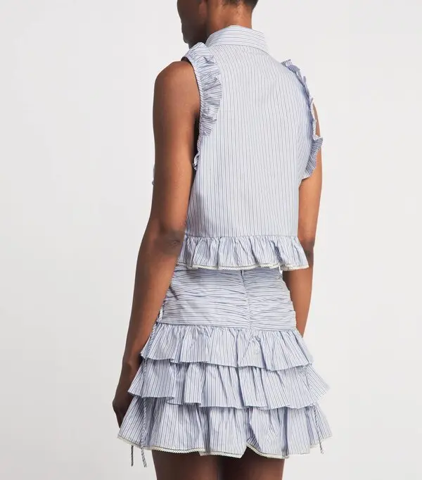 Sandro Cotton Stripe Ruffled Shirt