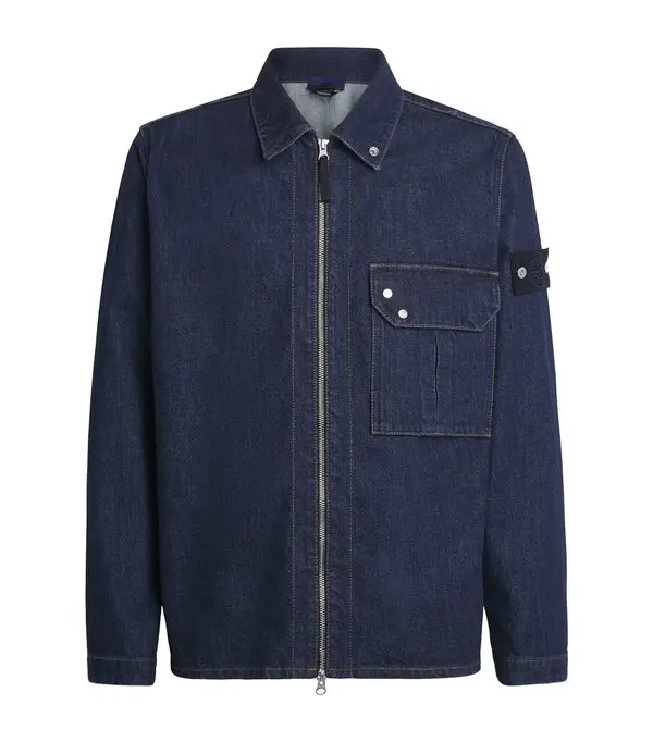 Stone Island Denim Zip-up Overshirt - Blue