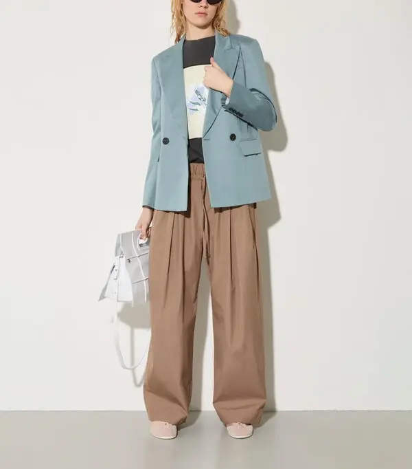 Max & Co. Cotton Trousers With Drawstring Waistband - Grey