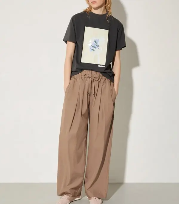 Max & Co. Cotton Trousers With Drawstring Waistband - Grey