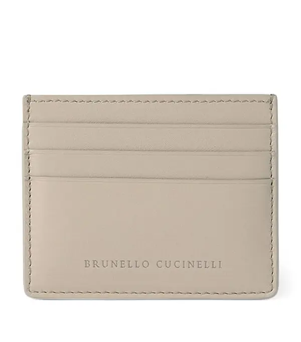 Brunello Cucinelli Leather Logo Card Holder - Grey