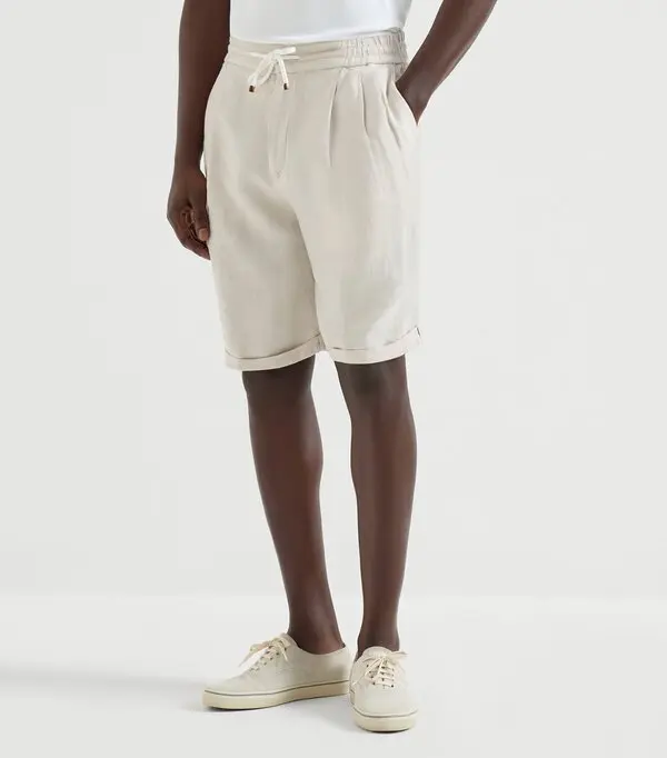Brunello Cucinelli Linen Drawstring Bermuda Shorts - Beige