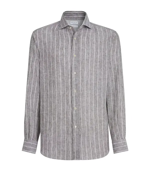 Brunello Cucinelli Linen Chalk Stripe Shirt