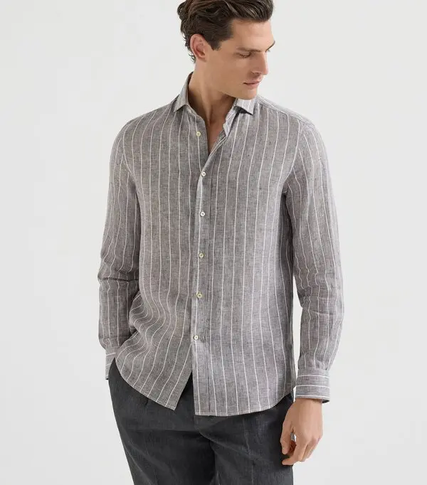 Brunello Cucinelli Linen Chalk Stripe Shirt