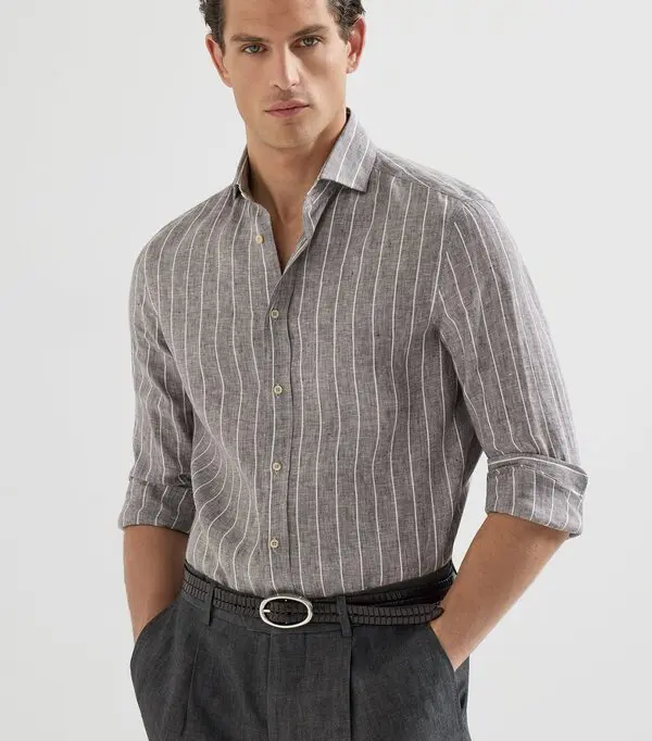 Brunello Cucinelli Linen Chalk Stripe Shirt
