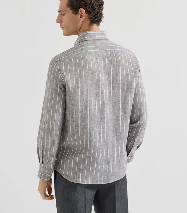 Brunello Cucinelli Linen Chalk Stripe Shirt