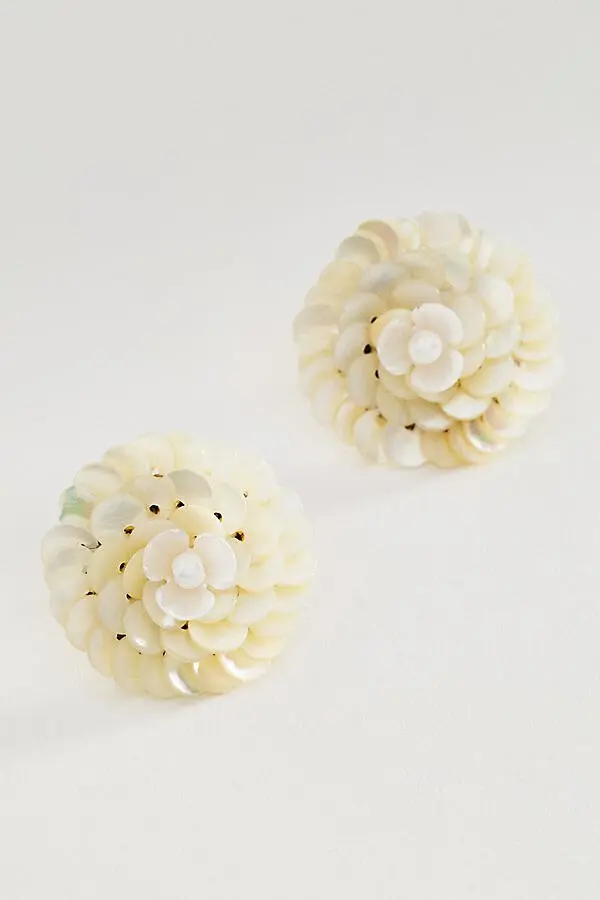 Anthropologie Floral Shell Earrings - Pearl