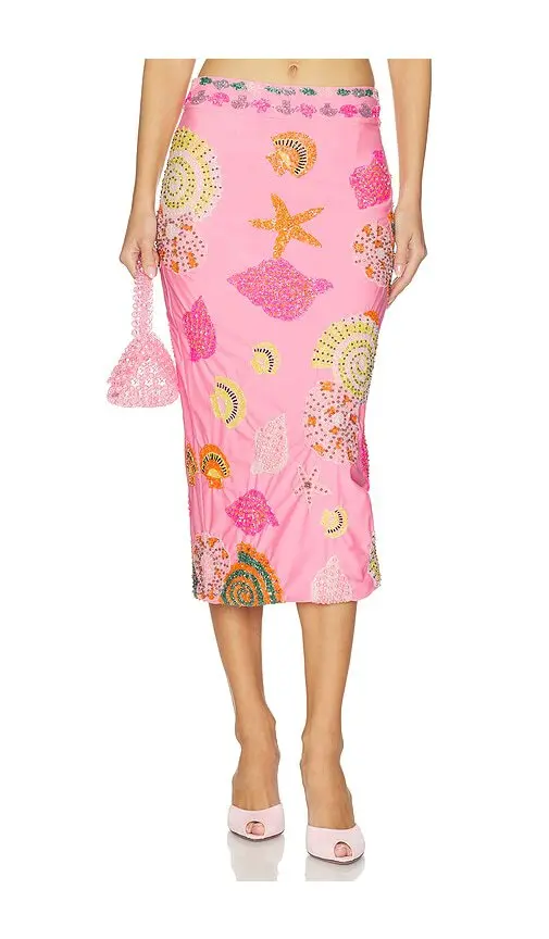 OCEANUS Embellished Midi Skirt
