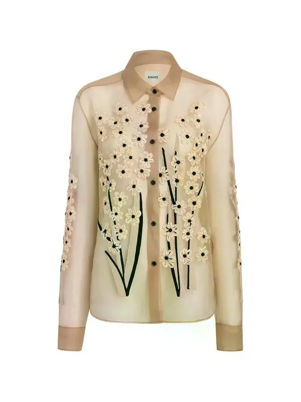 Khaite Floral Embroidered Argo Shirt - Neutrals