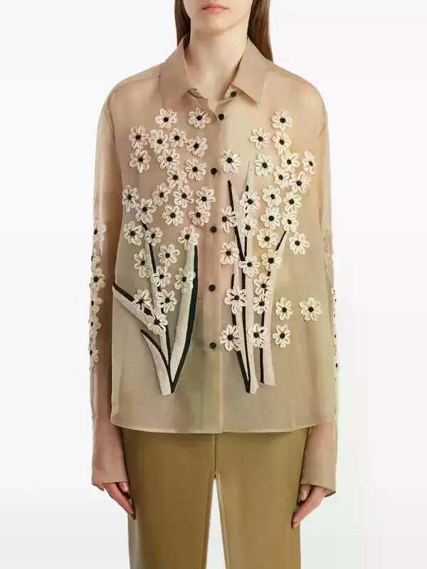 Khaite Floral Embroidered Argo Shirt - Neutrals