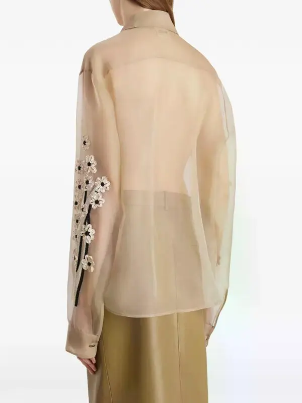 Khaite Floral Embroidered Argo Shirt - Neutrals
