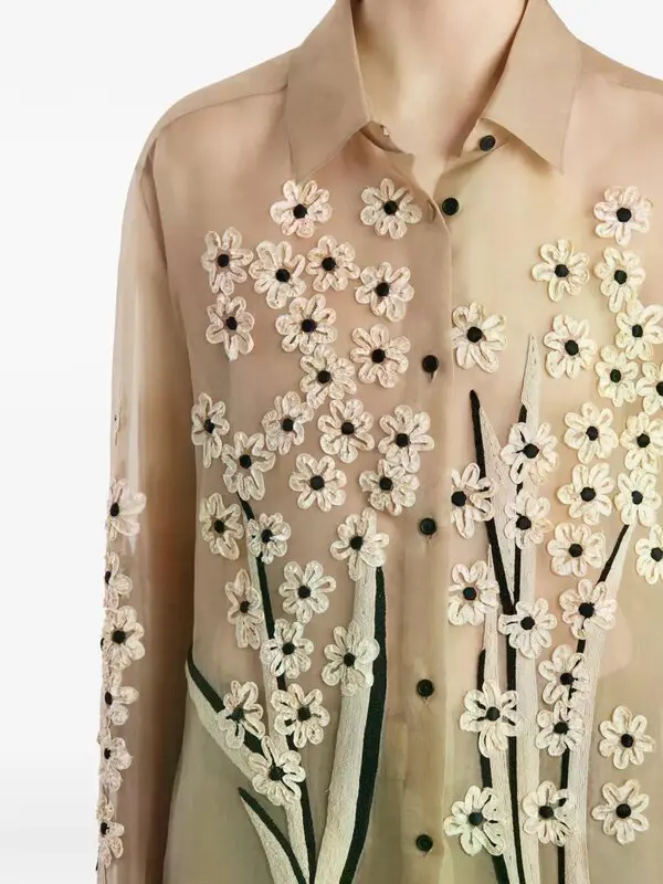 Khaite Floral Embroidered Argo Shirt - Neutrals