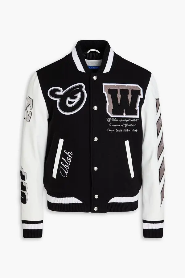 Off-White Appliquéd Wool-blend Felt And Leather Bomber Jacket