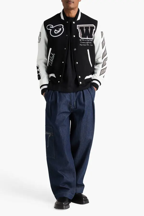 Off-White Appliquéd Wool-blend Felt And Leather Bomber Jacket