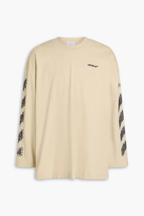 Off-White Embroidered Cottonjersey Tshirt - Beige