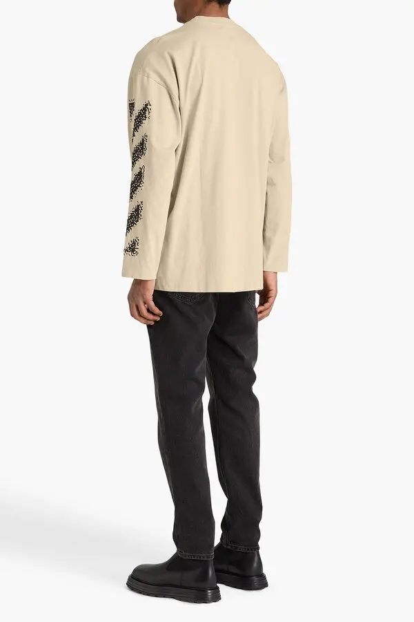 Off-White Embroidered Cottonjersey Tshirt - Beige