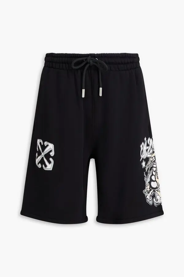 Off-White Printed Cotton-terry Shorts - Black