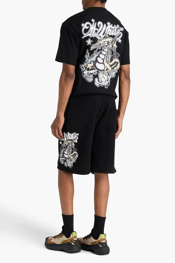 Off-White Printed Cotton-terry Shorts - Black