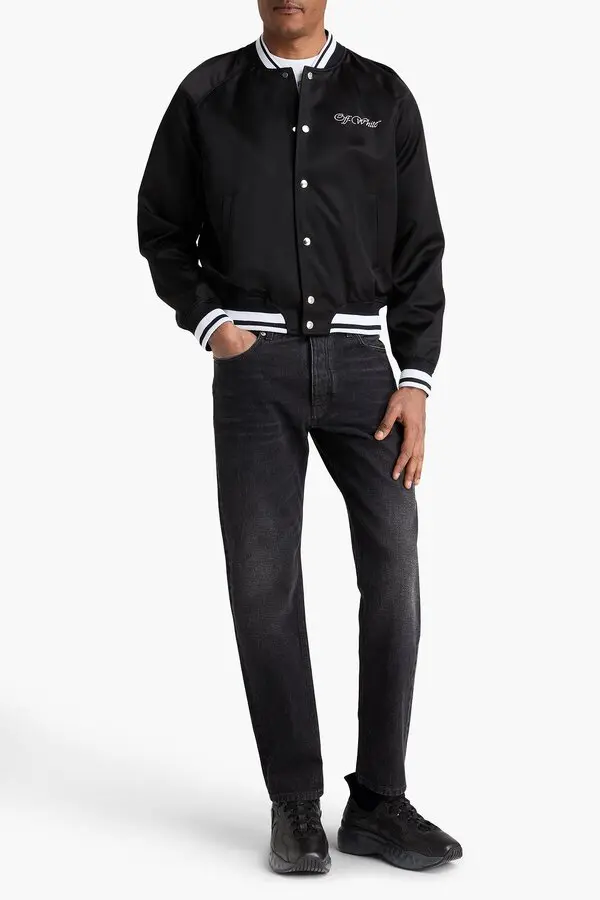 Off-White Embroidered Satin Bomber Jacket