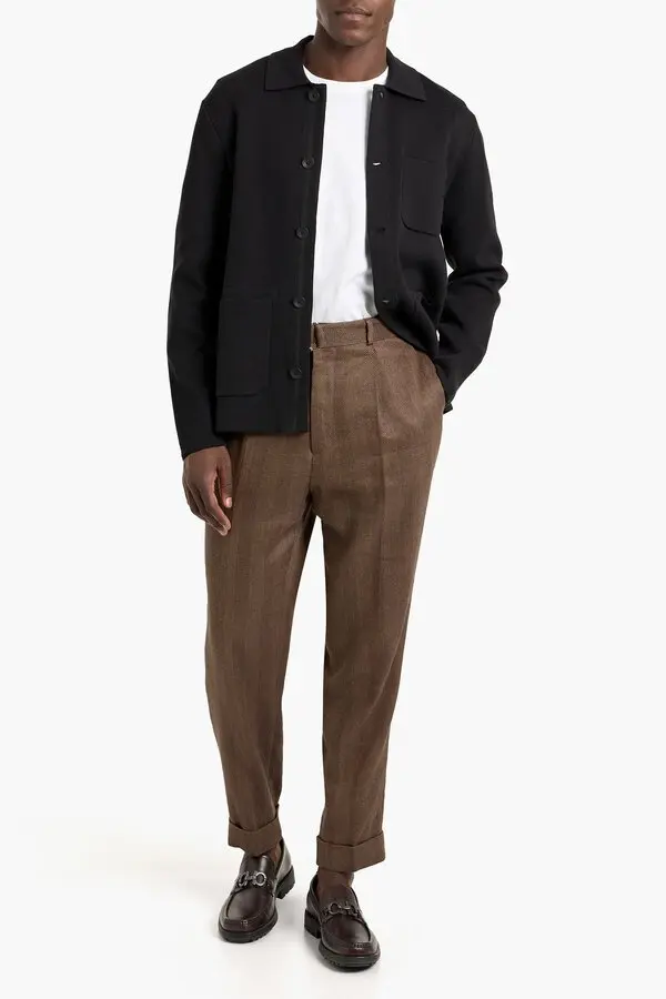 Officine Générale Tapered Herringbone Linen And Cotton-blend Pants