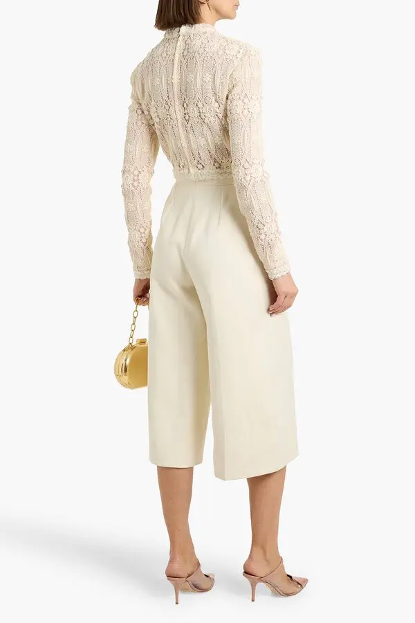 Giambattista Valli Cropped Embroidered Macramé Top