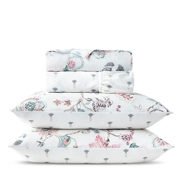 CHRISTY Tropical Floral Cotton Sateen Sheet Set, Queen Exclusive - Pink