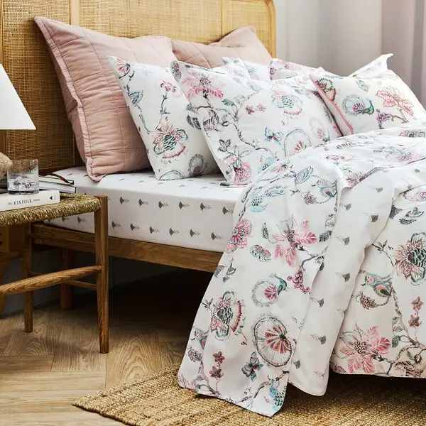 CHRISTY Tropical Floral Cotton Sateen Sheet Set, Queen Exclusive - Pink